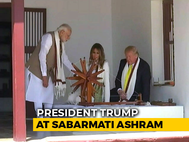 Trumps Spin Gandhi's Charkha At Sabarmati Ashram In Ahmedabad
