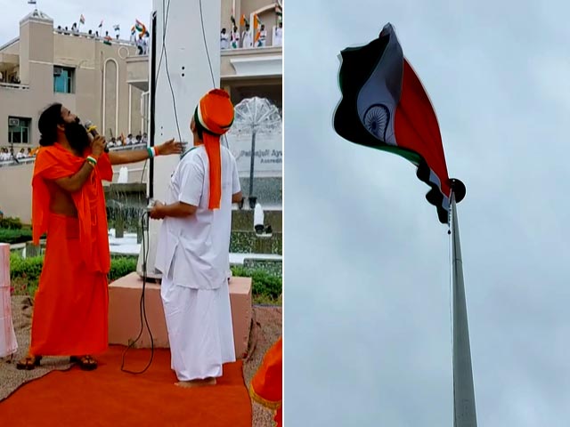 Yoga Guru Ramdev Unfurls 100-Feet High National Flag In Haridwar