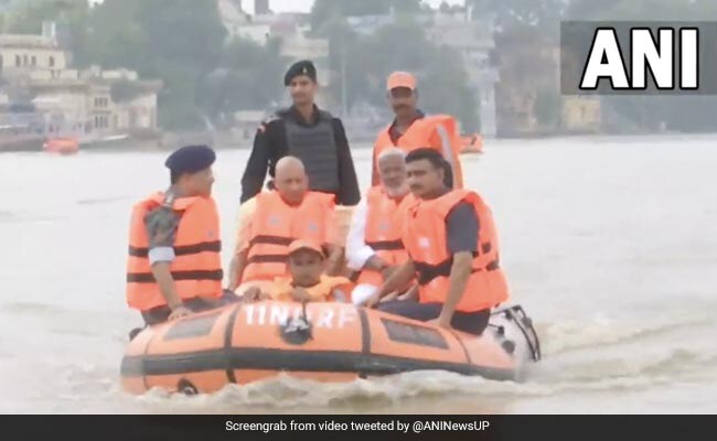 Watch: Yogi Adityanath On Raft Inspects Flood-Hit Varanasi