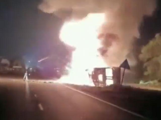Container Truck Catches Fire On National Highway In Gujarat