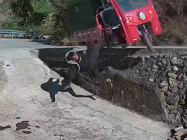 Cargo Vehicle Falls On Driver But He Escapes Without A Scratch