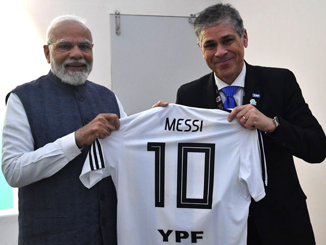 Prime Minister Narendra Modi Receives Lionel Messi Jersey As Gift