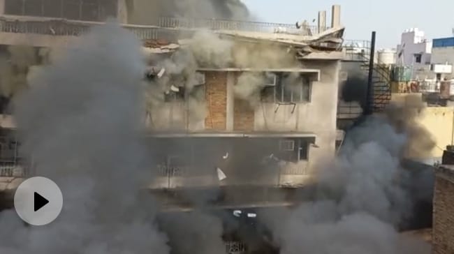 On Camera, Building On Fire Collapses In Delhi