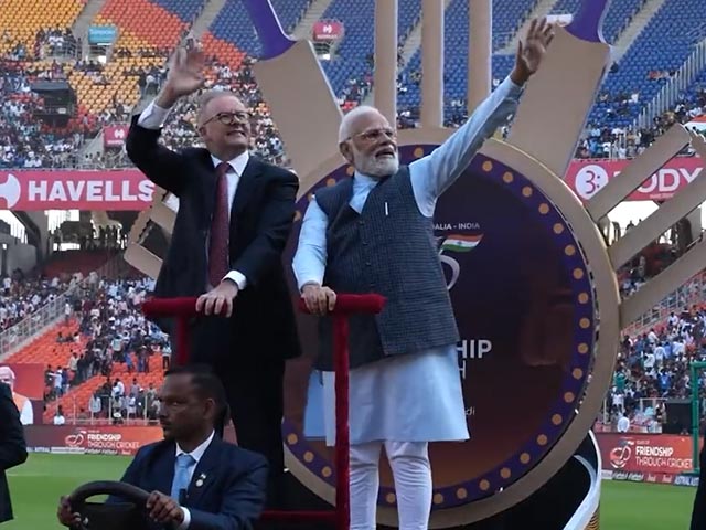 Huge Cheer As PM Modi, Australian PM Take Lap Of Honour At Ahmedabad Stadium