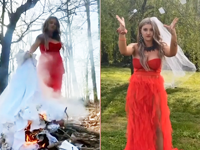 Woman Celebrates Her Divorce By Burning Her Wedding Dress
