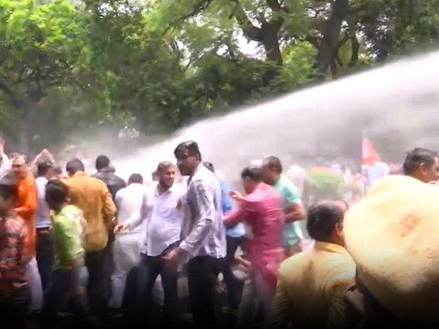 BJP Workers Protest Against Arvind Kejriwal, Water Cannons Used To ...