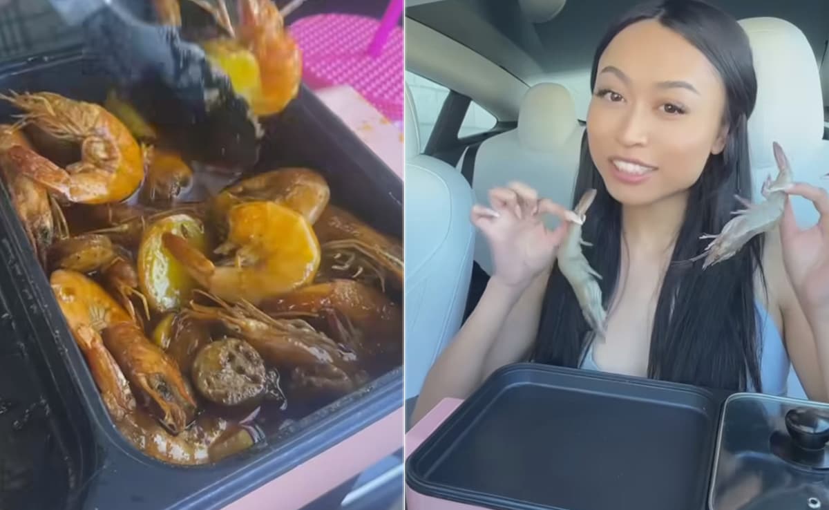 Viral Video: Woman Cooks Seafood Meal Inside Her Car, Internet Reacts