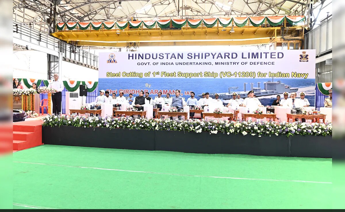 'Steel-Cutting' Ceremony Of Navy's First Fleet Support Ship Held In Andhra