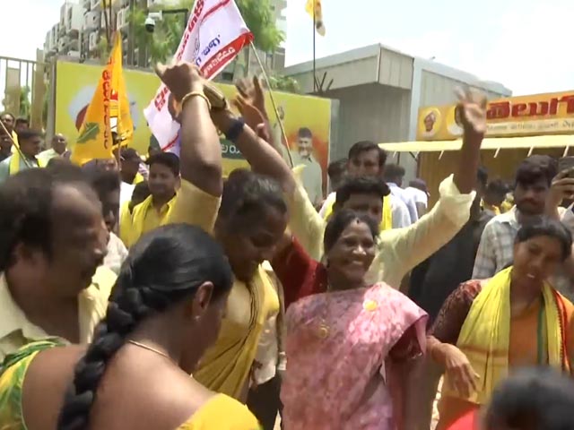 TDP Workers Celebrate Outside Party Office In Amaravati As Initial ...