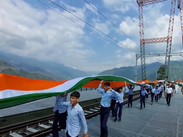 'Vande Matram' Echoes, Tricolours Flutter On World's Highest Railway Bridge