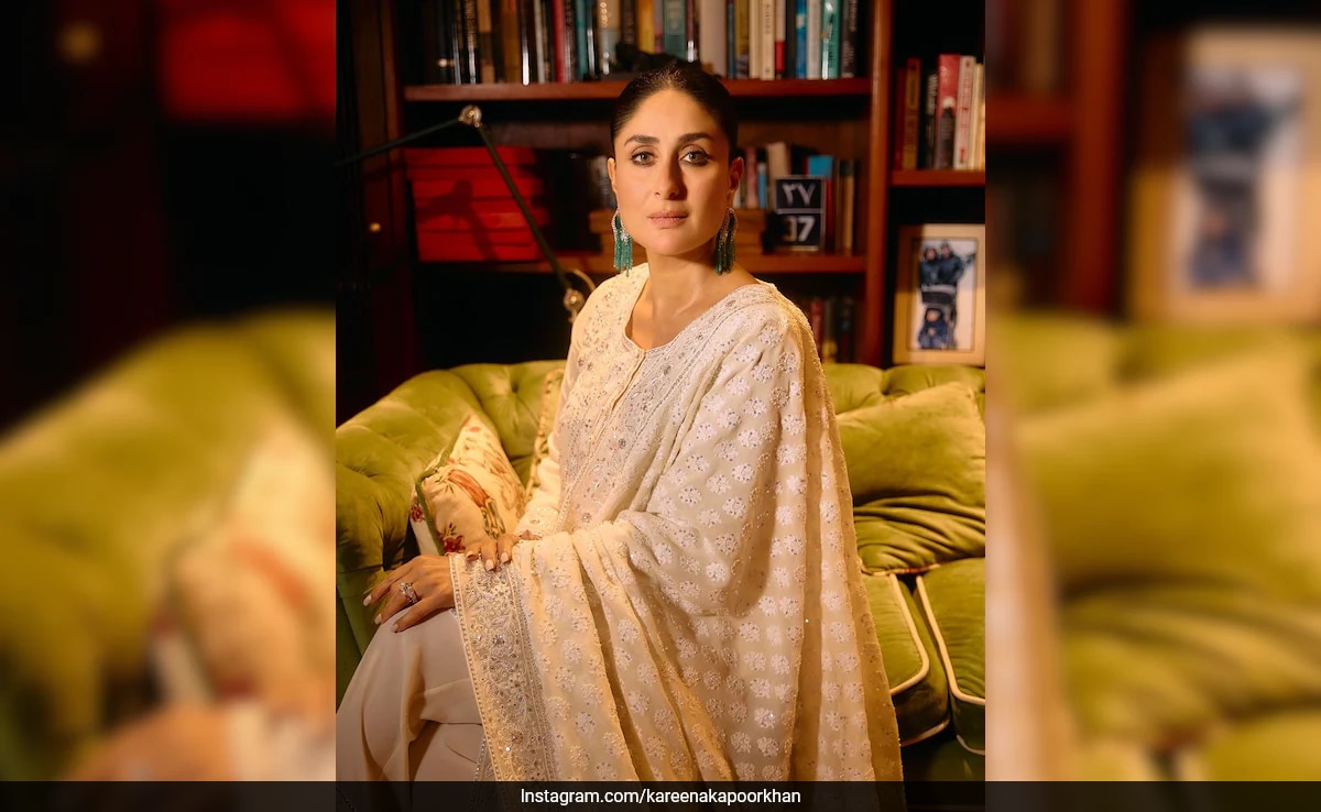 In A White Chikankari Salwar Kameez With Emerald Earrings, Kareena ...