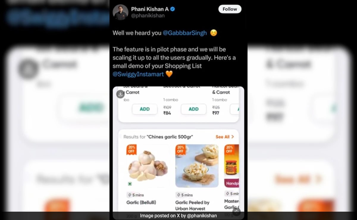Swiggy Instamart Launches "Shopping List" Feature After X User's Feedback