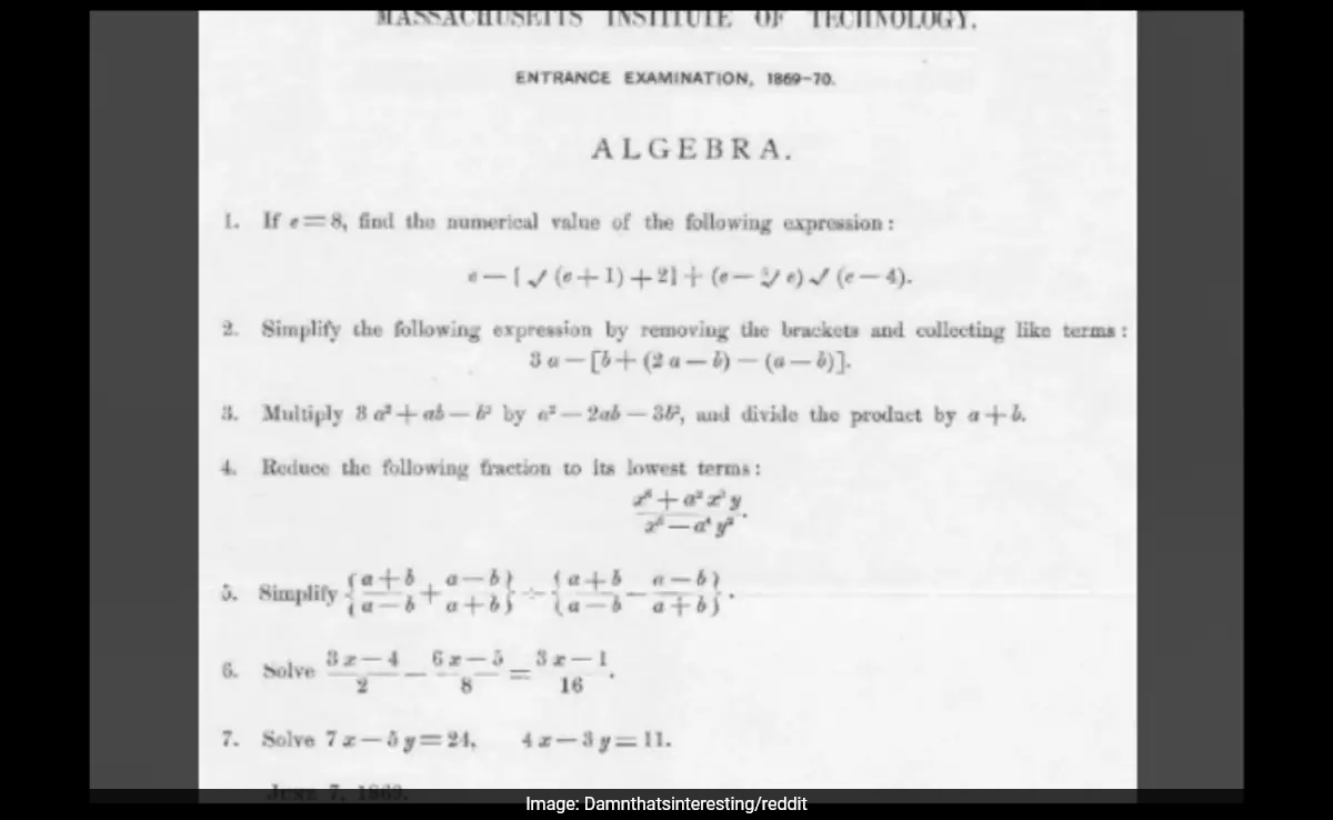 MIT's 1869 Entrance Exam Paper Surfaces Online, Draws Attention: "7th ...
