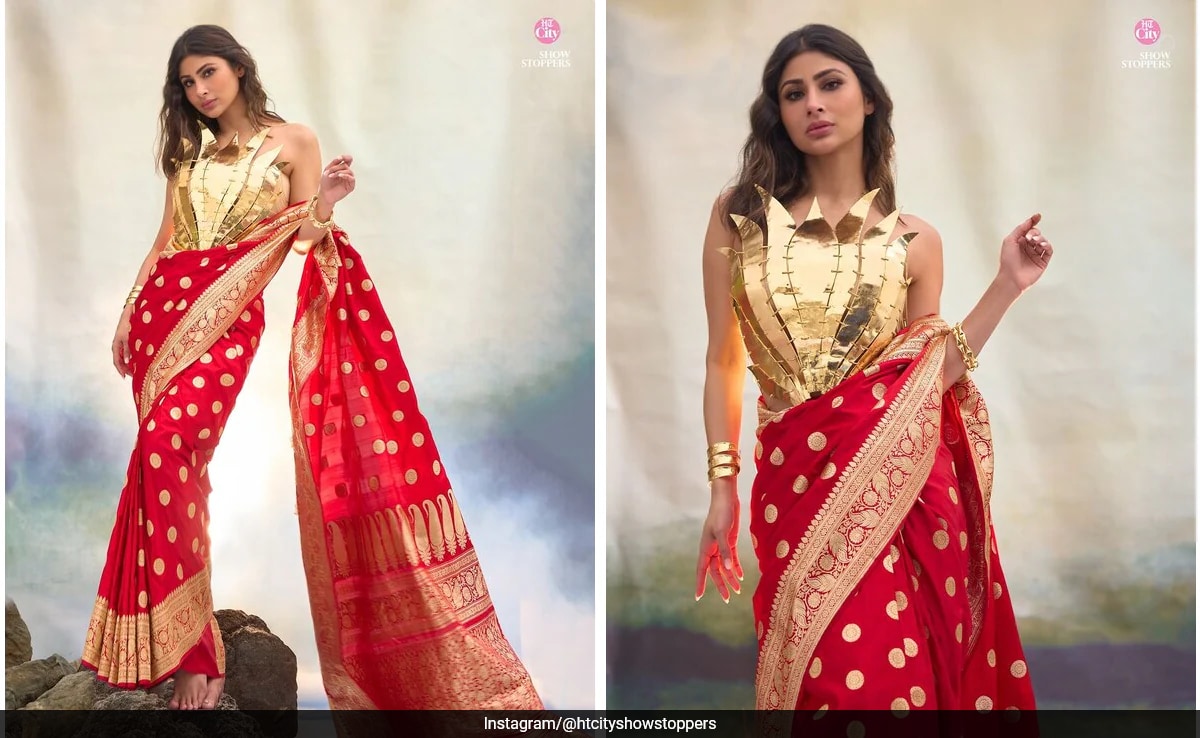 Navratri 2024: Mouni Roy Unconventionally Styled A Red Benarasi Saree ...