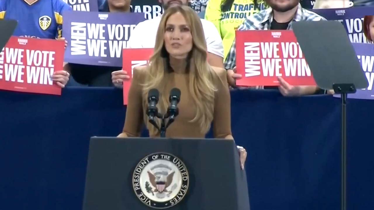 Singer Jennifer Lopez Gets Emotional At Kamala Harris Rally