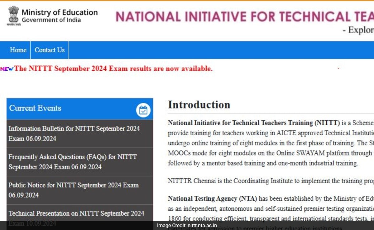 NTA NITTT September 2024 Result Released, Check Direct Link Here