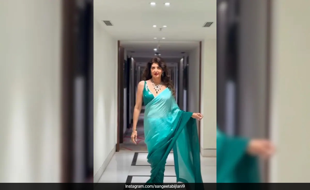 Sangeeta Bijlani In A Sea Green Ombre Sequin Saree Shows Us How To ...