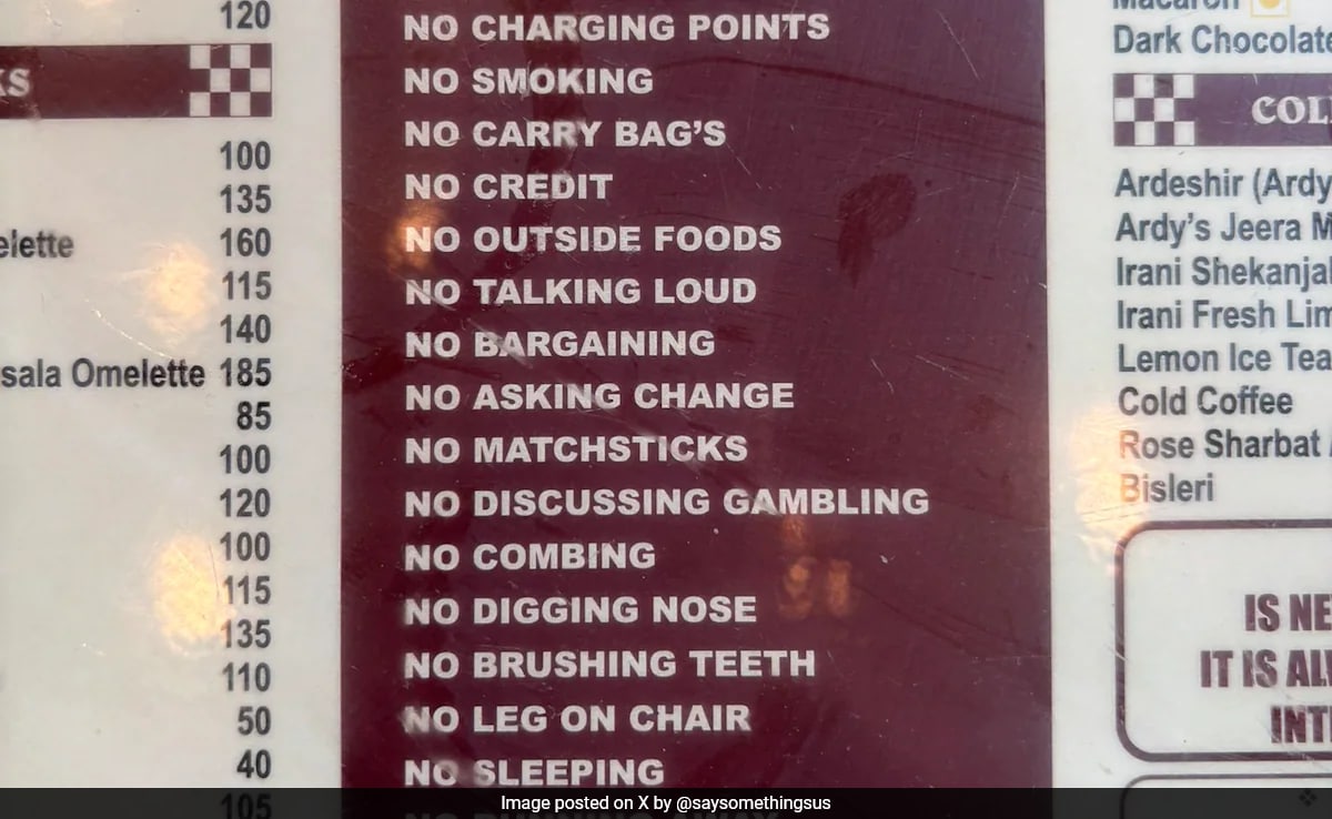 Pune's Irani Cafe Menu Goes Viral For 'No Gambling', 'No Flirting' Rules
