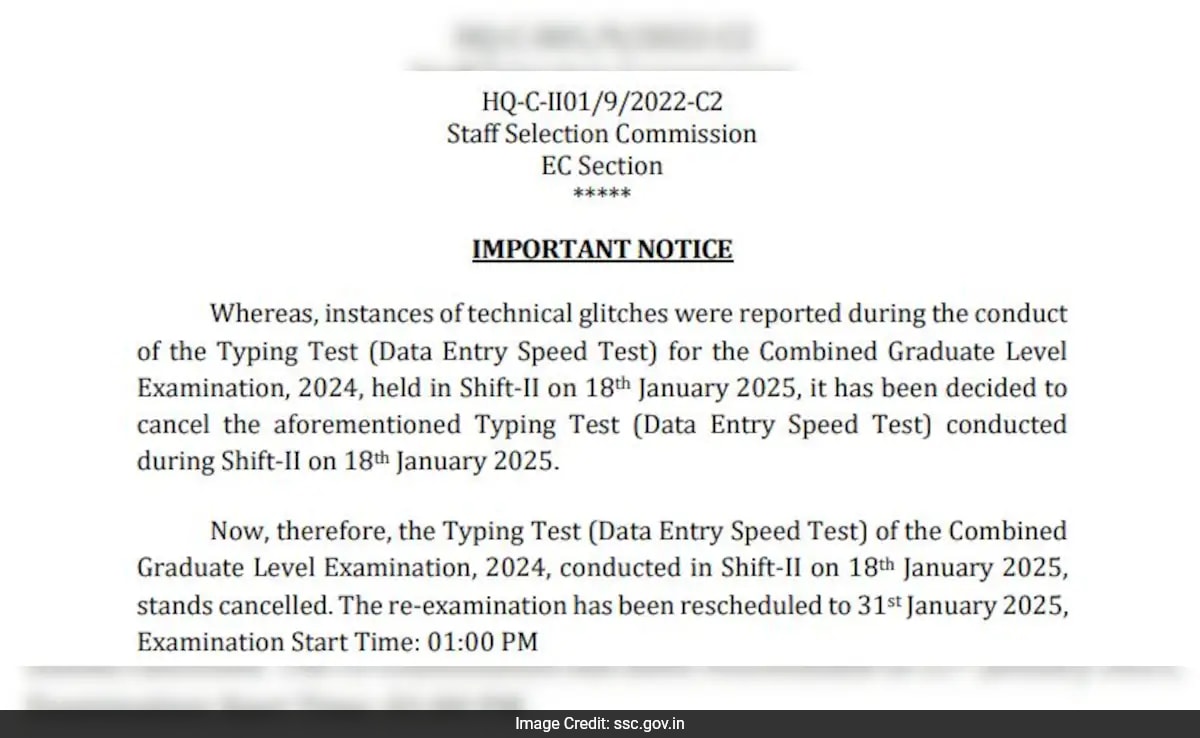 SSC CGL 2025 Typing Test Cancelled, Check Rescheduled Date