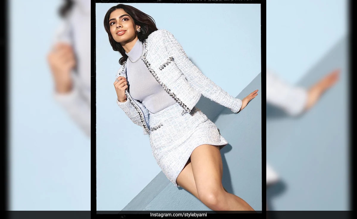 Khushi Kapoor In Powder Blue Boucle Skirt-Suit With Silver ...