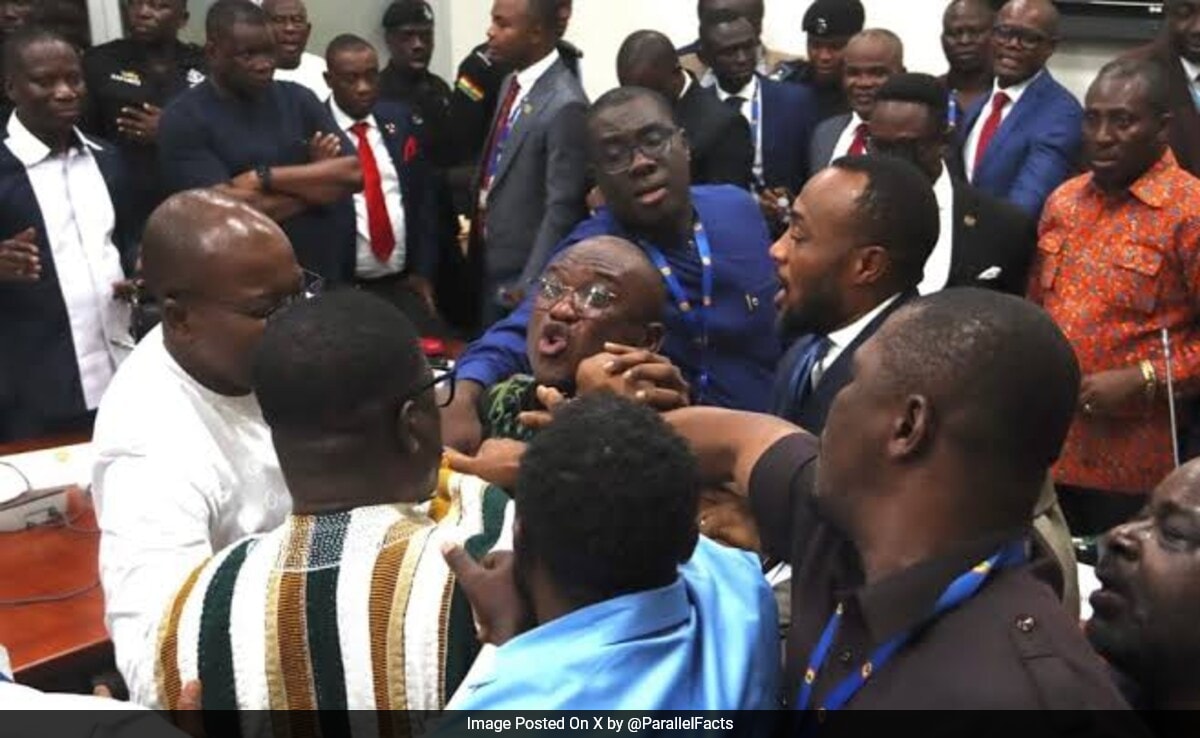 Video: Chaos Erupts In Ghana's Parliament As MPs Push Each Other, Break Furniture