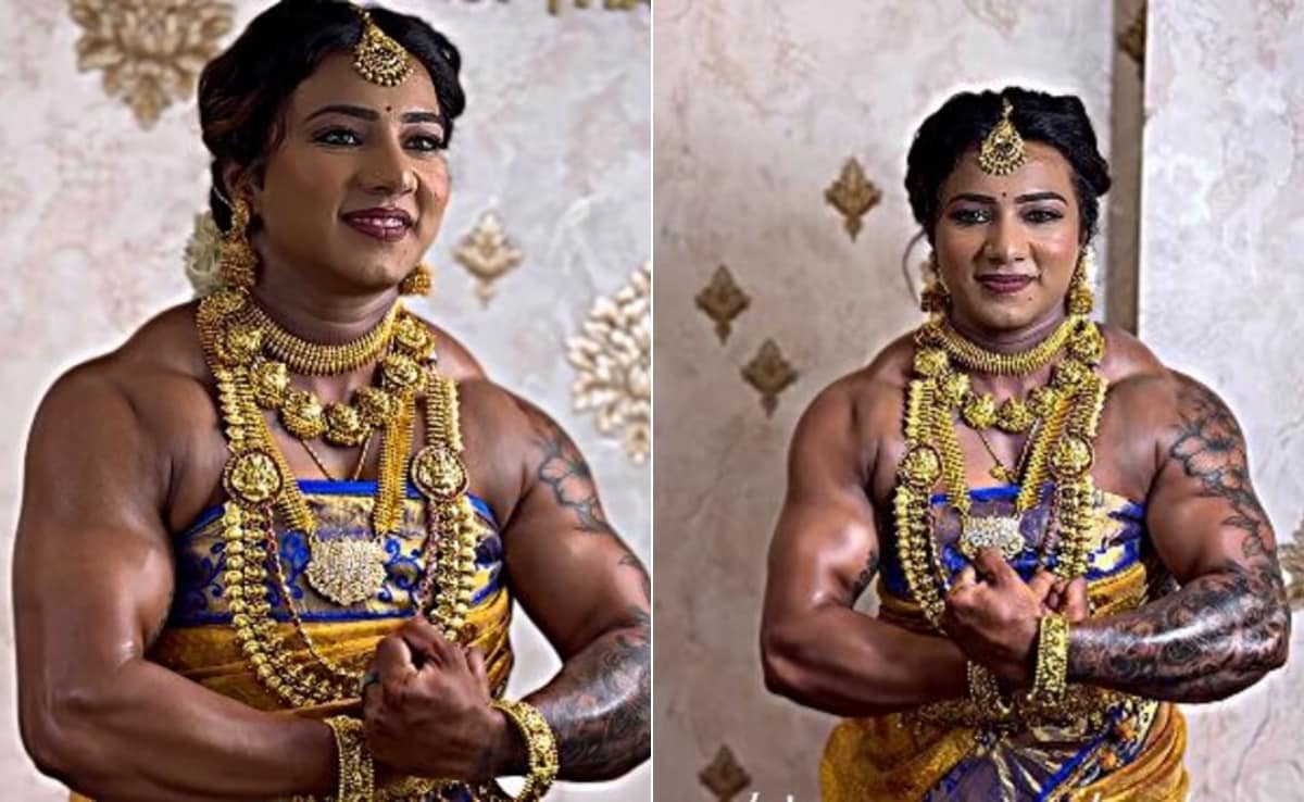 बॉडीबिल्डर दुल्हन के ब्राइडल लुक ने मचाया तहलका, बाइसेप्स दिखाती आईं ...