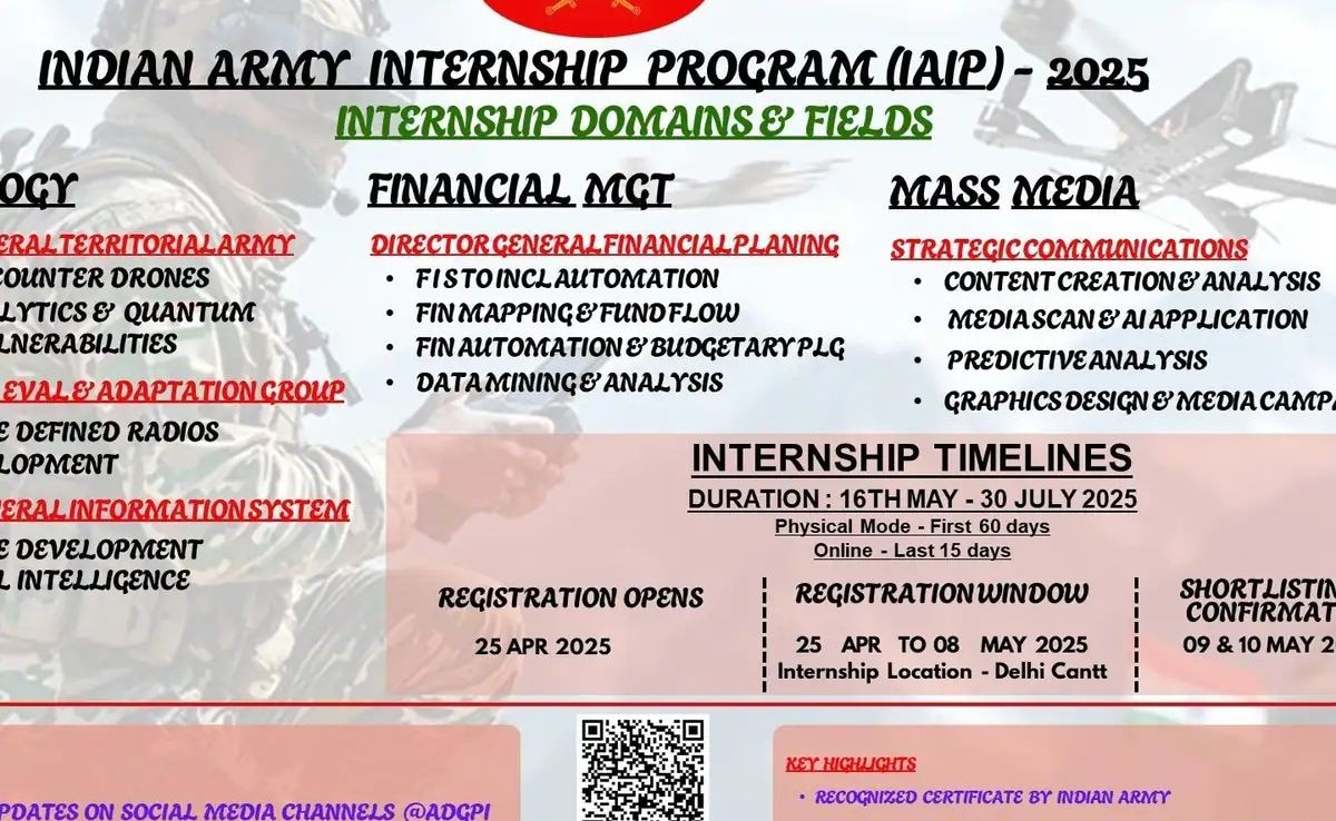 Indian Army Internship 2025: इंडियन आर्मी में इंटर्नशिप का मौका, फटाफट करें आवेदन, ये रहा ...