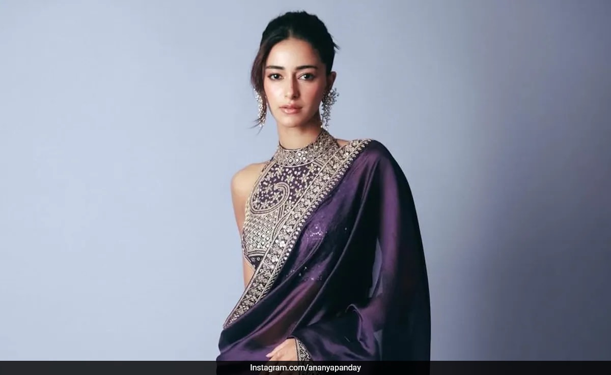 Ananya Panday Looks Saree -torially Chic In A Purple And Gilded Punit Balana Creation