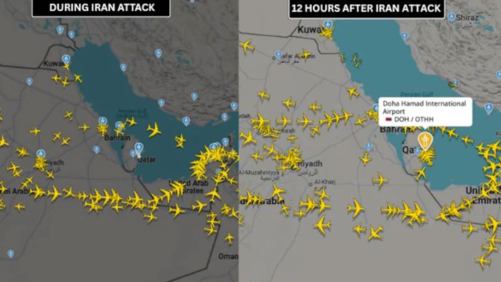 Pics Show Contrast In Mideast Airspace During And 12 Hours After Iran's ...