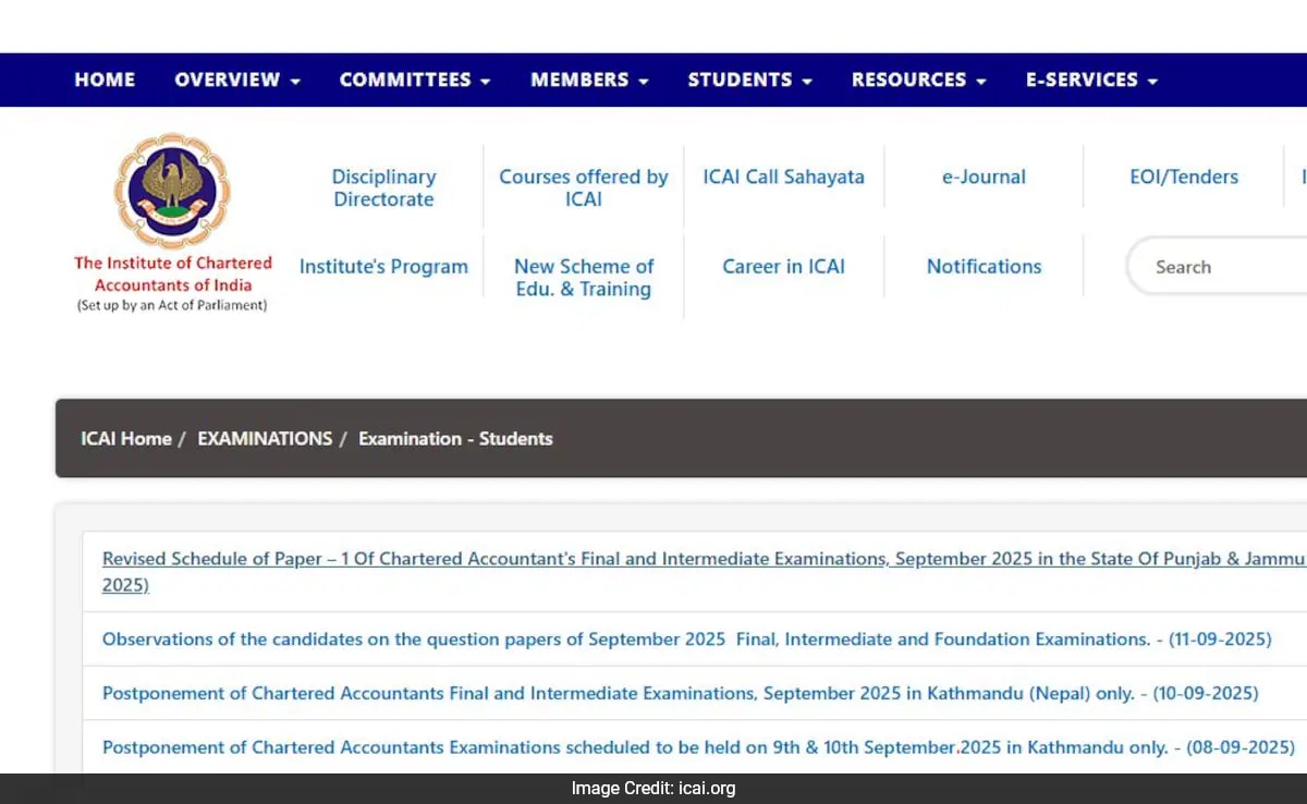 ICAI Revises CA Final, Intermediate Exam Dates For Punjab And Jammu ...