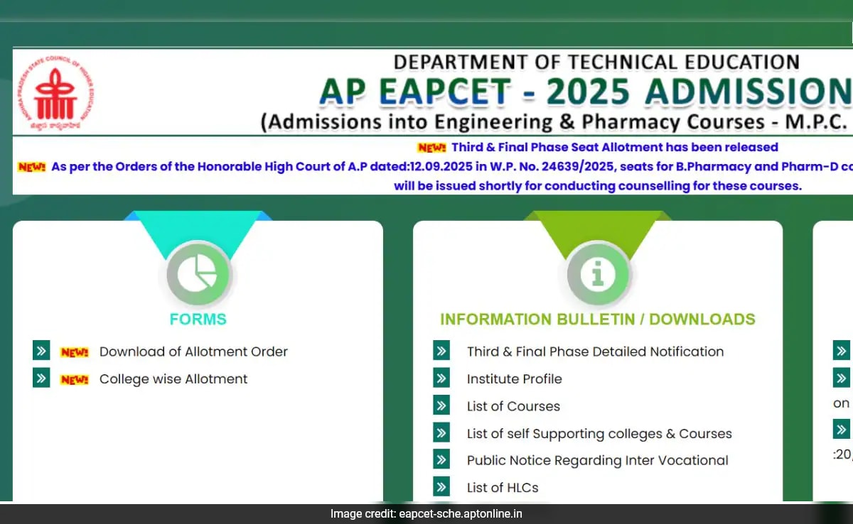 AP EAMCET 2025 BTech Final Seat Allotment Results Out, Report To ...