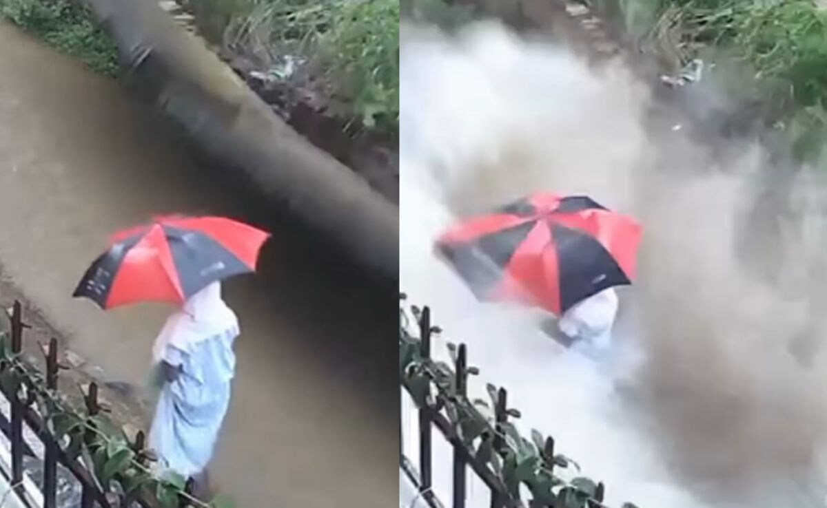 Jharkhand news VIDEO of Woman Miraculously Survives as Wall Collapses in Heavy Rain in ranchi