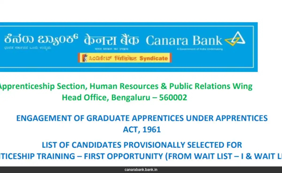Canara Bank Invites Applications For 3,500 Apprentice Positions, Check ...