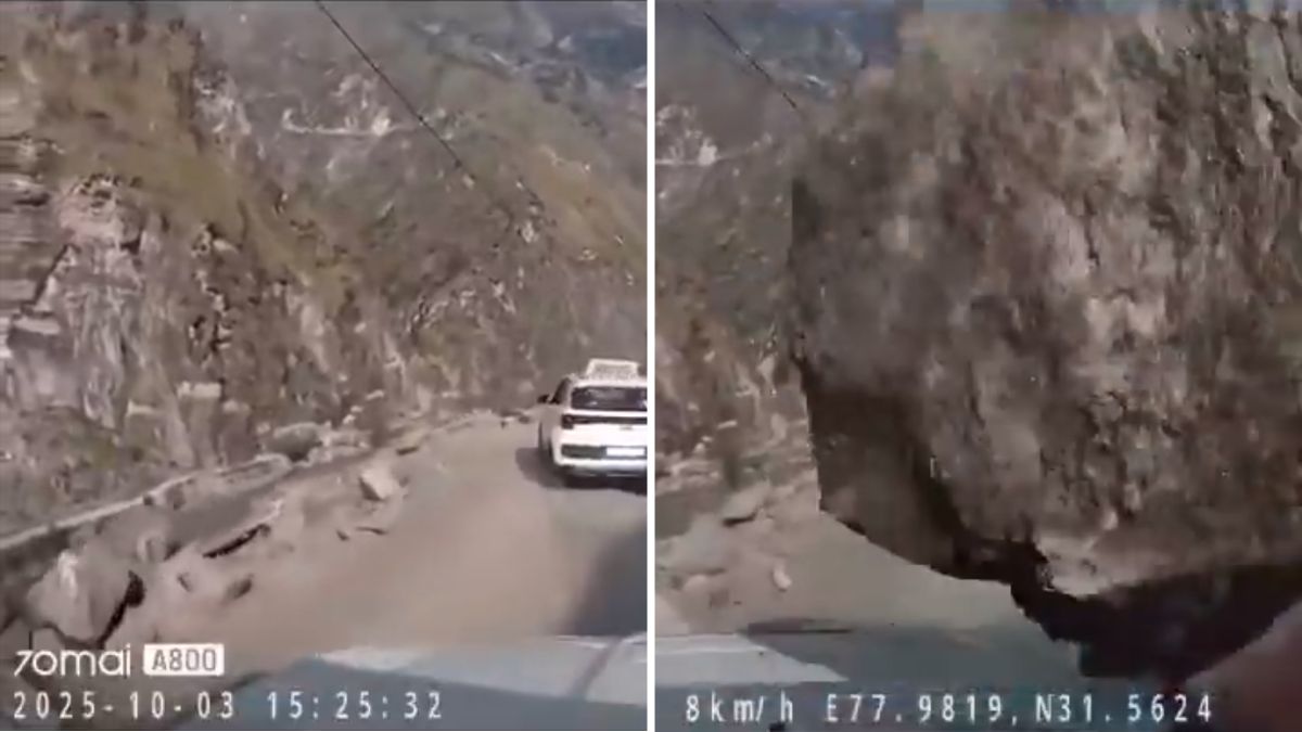 Video: Boulder Comes Crashing Down On Moving Car In Himachal