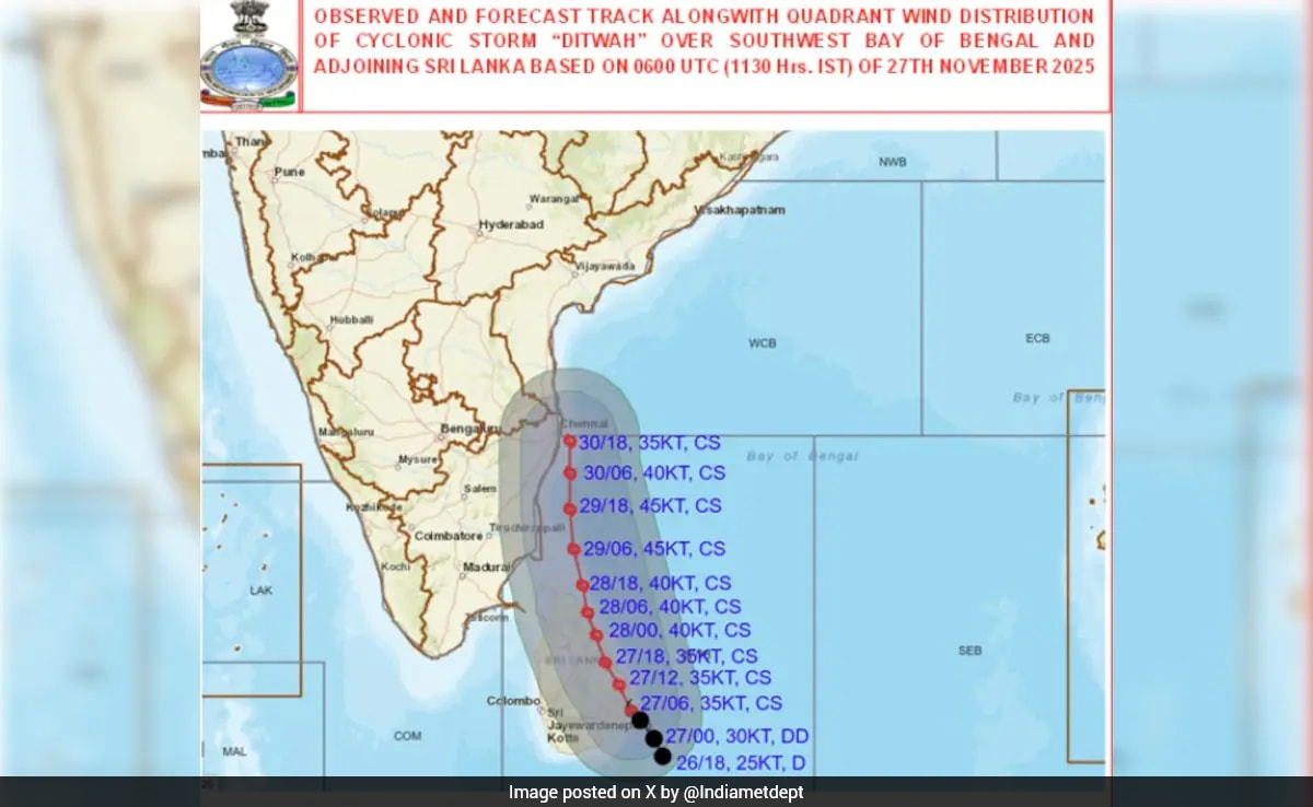 Cyclone Ditwah: Storm Forms Over Bay Of Bengal, Landfall Likely On ...