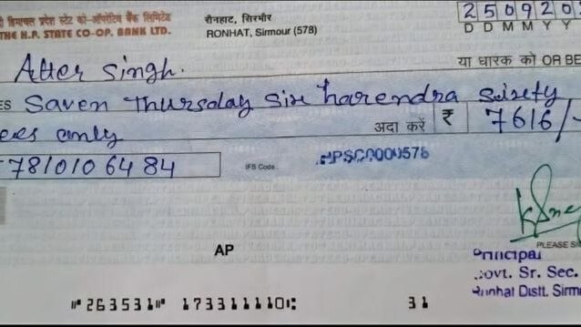 School Principal Issues Cheque Of 'Saven Thursday Six Harendra Sixty ...