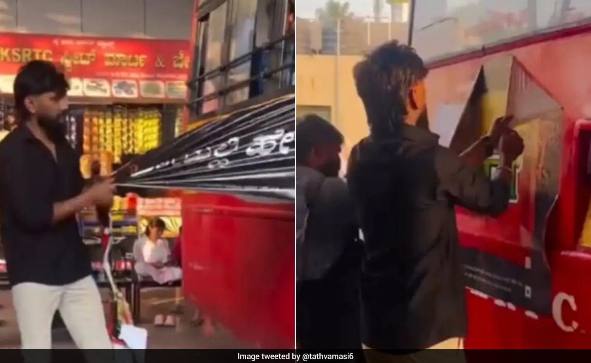 Viral Videos Show Karnataka Youth Removing Gutka Ads From KSRTC Buses