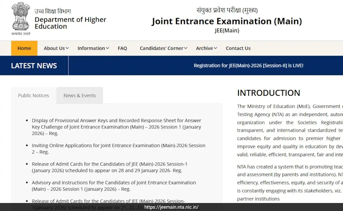 JEE Main 2026 Session 1 Answer Key Out, Objection Window Open Until Feb 5