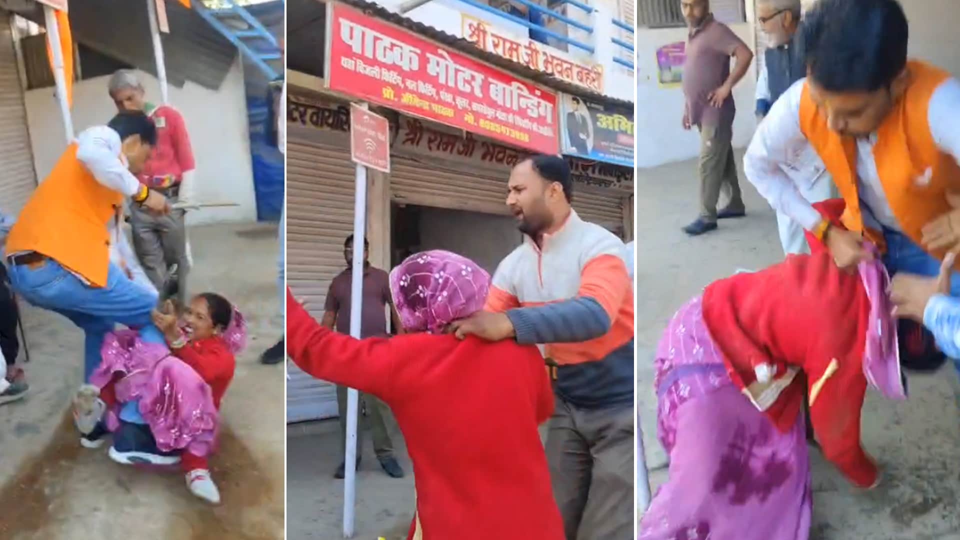 Video: Slipper-And-Stick Fight In Madhya Pradesh Over Setting Up Kiosk
