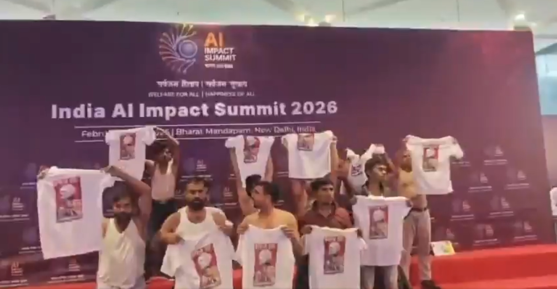 Video: Shirts Off, Youth Congress Workers Protest At AI Summit Over ...