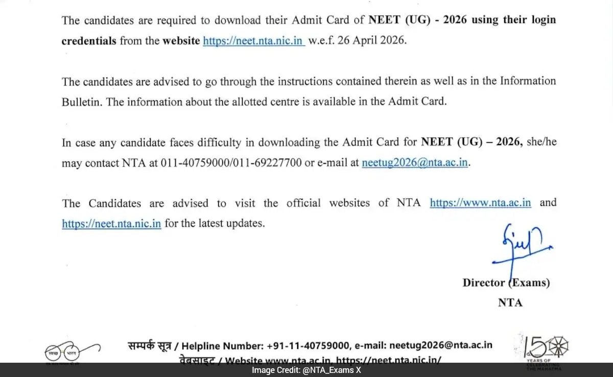 NEET UG 2026 Live Admit Card Out: Download Link Now Active At NTA ...