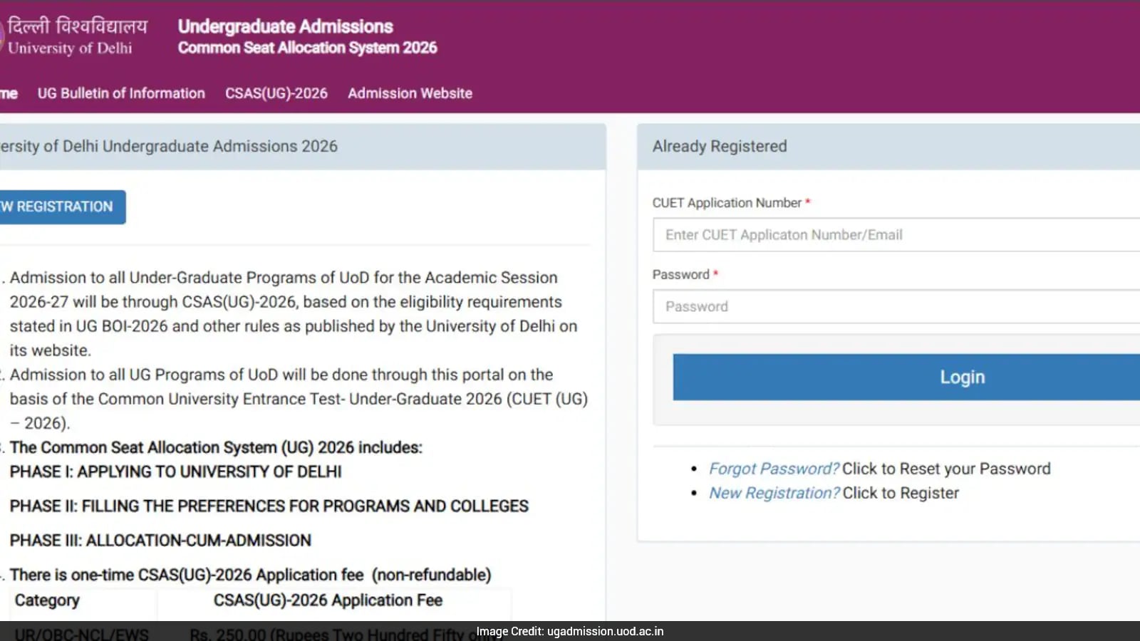 Delhi University UG Common Seat Allocation System Admission 2026 ...