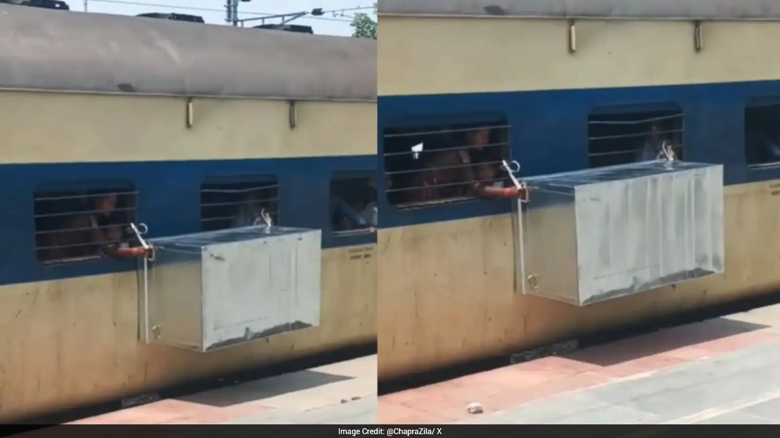 Passenger Holds Metal Trunk Out Of Moving Train Window, Railways Reacts