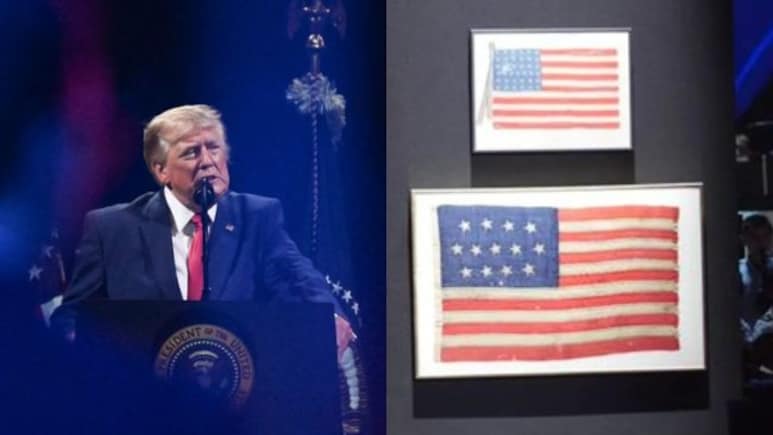 Watch: Trump Displays One Of Oldest US Flags At 'America250' Event