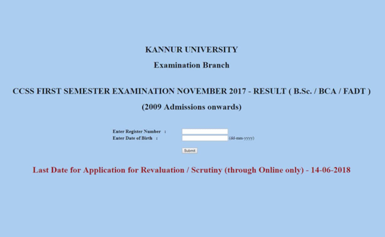 Kannur University Declares B.Sc./ B.C.A/ F.A.D.T First Semester Result
